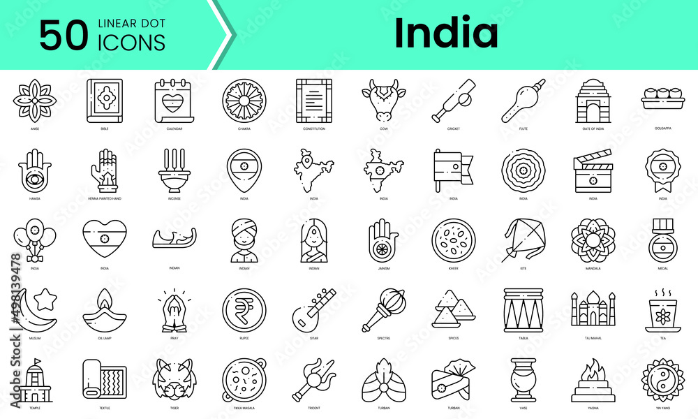 Set of india icons. Line art style icons bundle. vector illustration ...