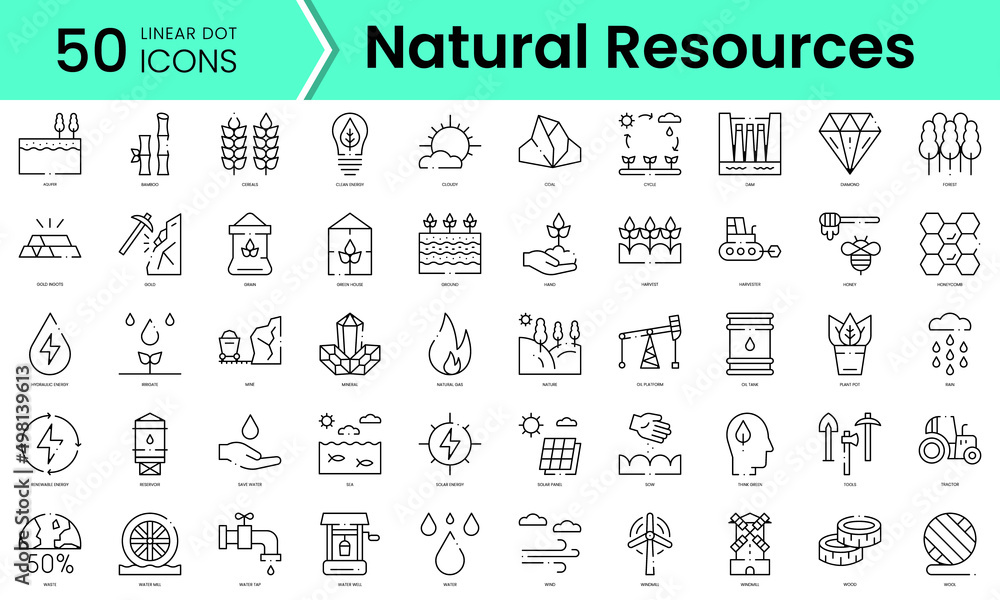 Set of natural resources icons. Line art style icons bundle. vector ...