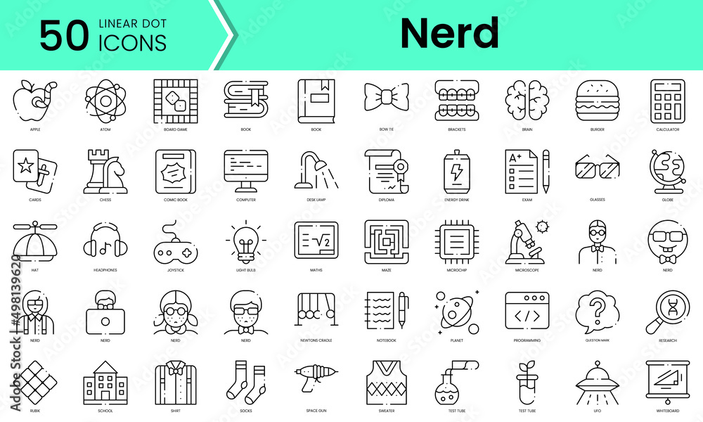 Set of nerd icons. Line art style icons bundle. vector illustration Stock Vector | Adobe Stock