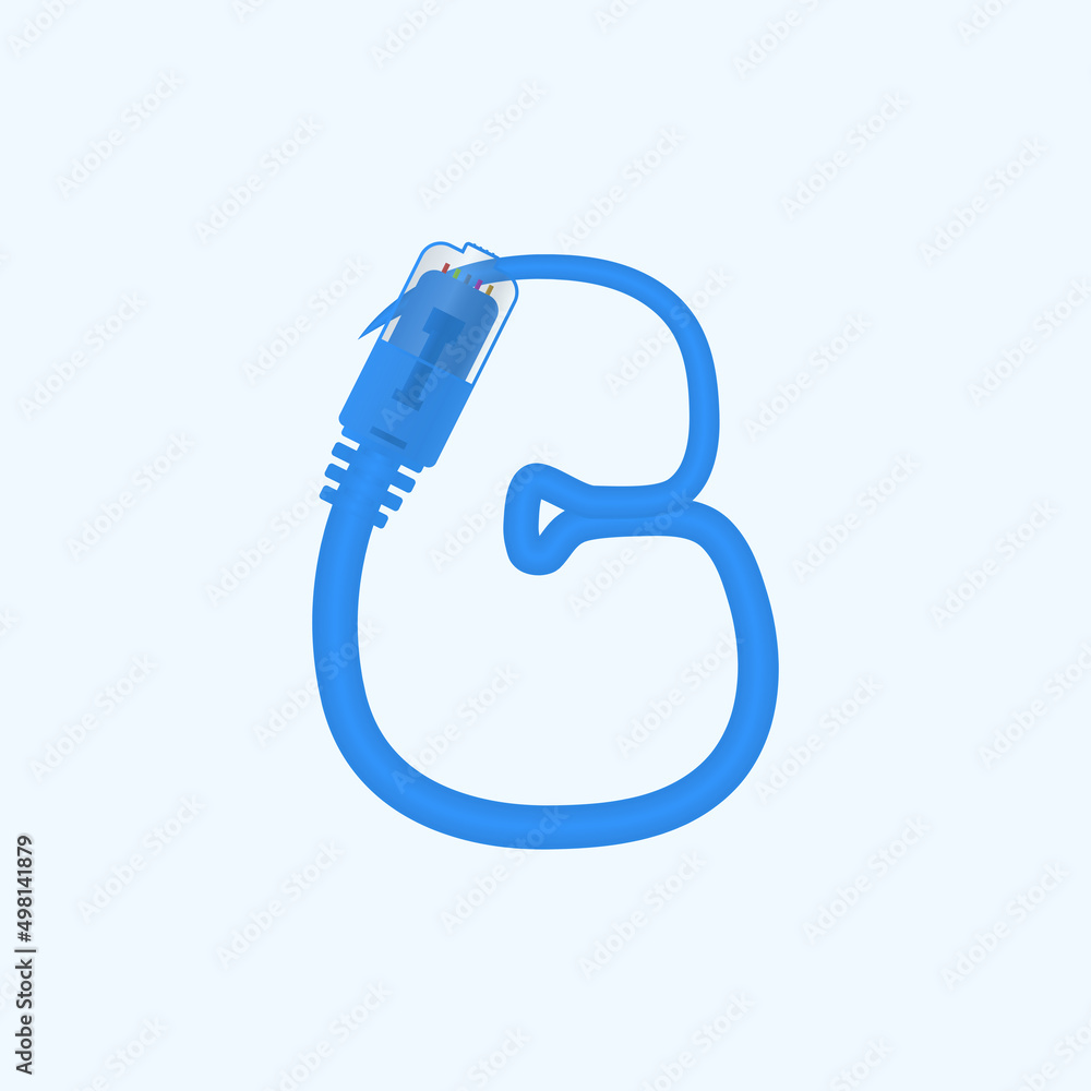 G letter made blue network cable. Vector ethernet rj45 digital cable ...