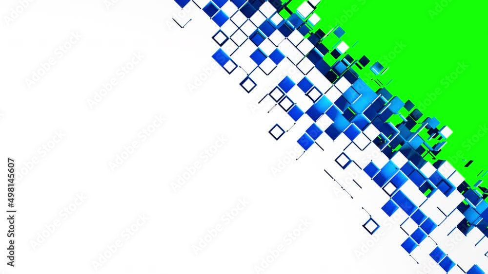 Blue square cells form white shutter that falls diagonally, hide green ...