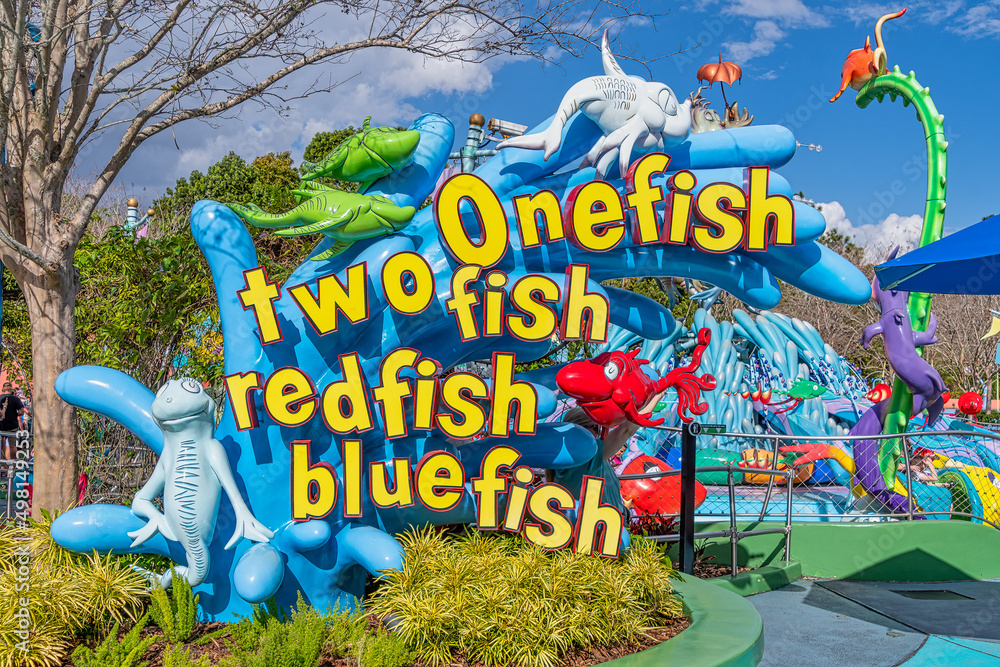 One fish, two fish redfish bluefish ride sign at Islands of adventure ...