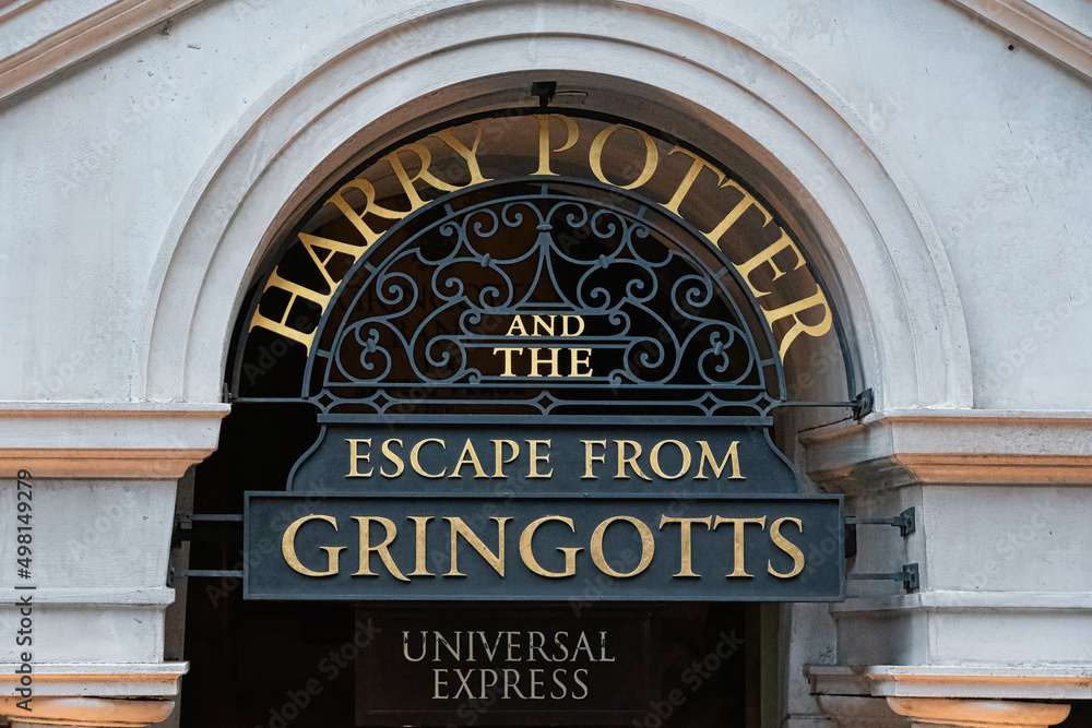 Entrance to Harry potter Escape from Gringotts ride Stock Photo | Adobe ...