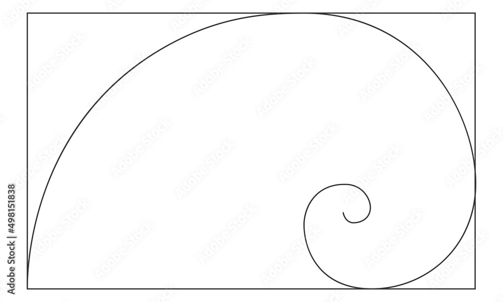 Golden ratio logarithmic spiral in rectangle frame. Harmony nature ...