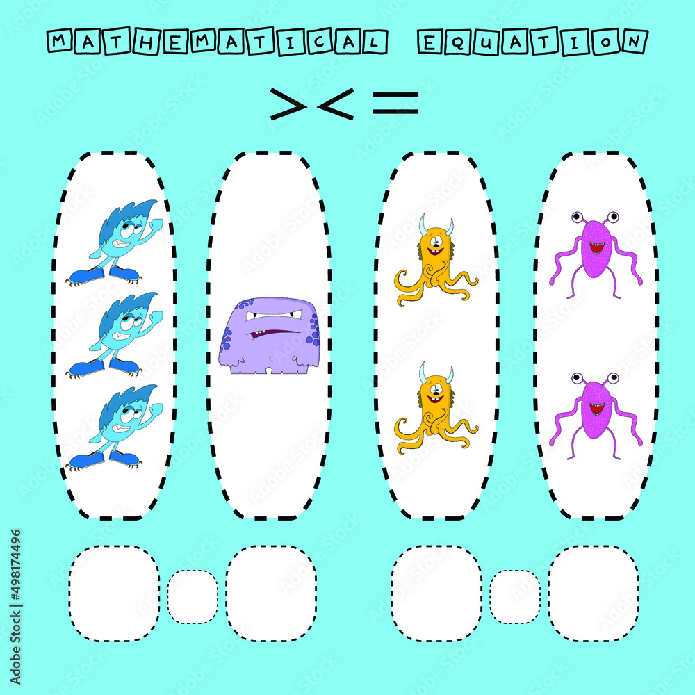 Which is greater, less or equal game with funny monsters. Worksheet for ...