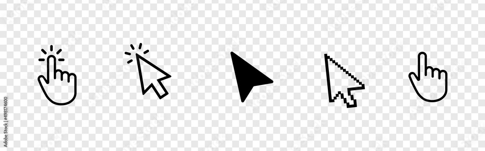 Computer mouse click cursor gray arrow icons set and loading icons ...