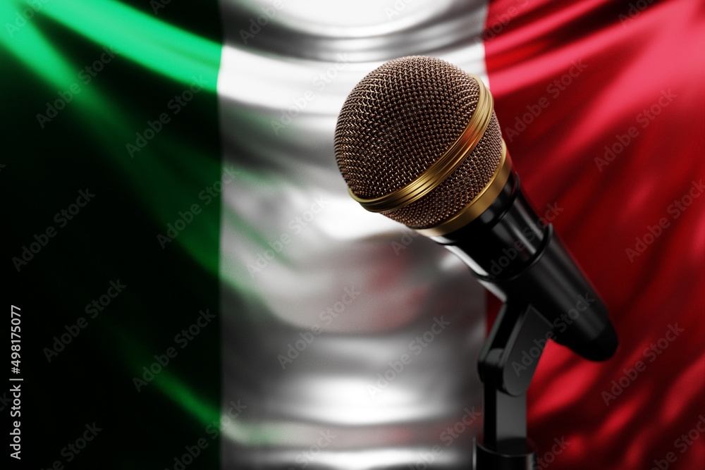 Microphone on the background of the National Flag of Italy, realistic ...