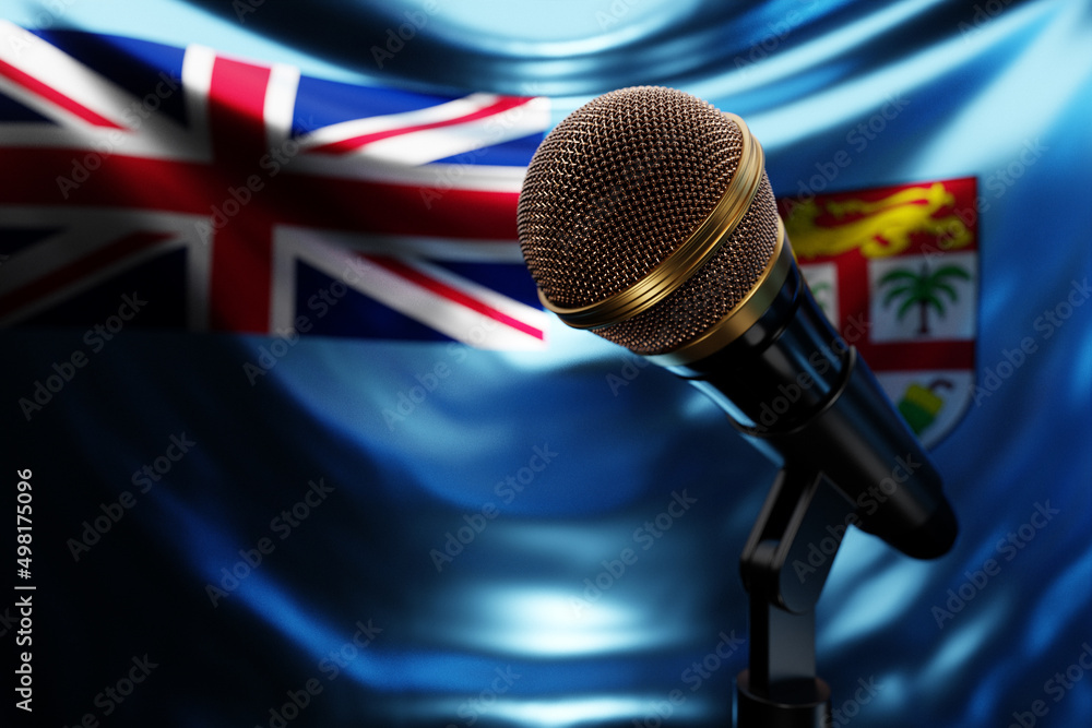 Microphone on the background of the National Flag of Fiji, realistic 3d ...