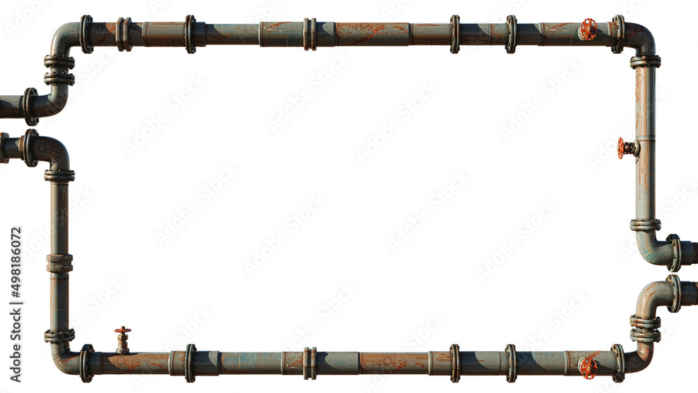 two worn pipes forming a frame around an empty space (pipes with valves ...