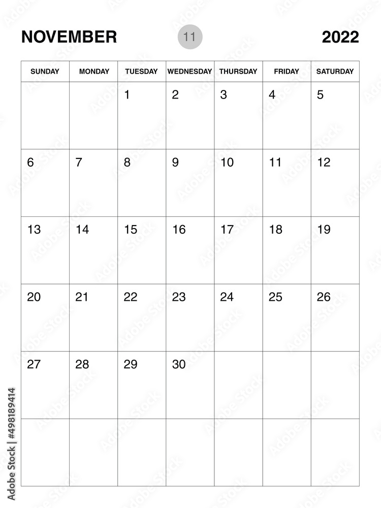 November 2022 year planner template, calendar 2022 desgin, monthly and ...
