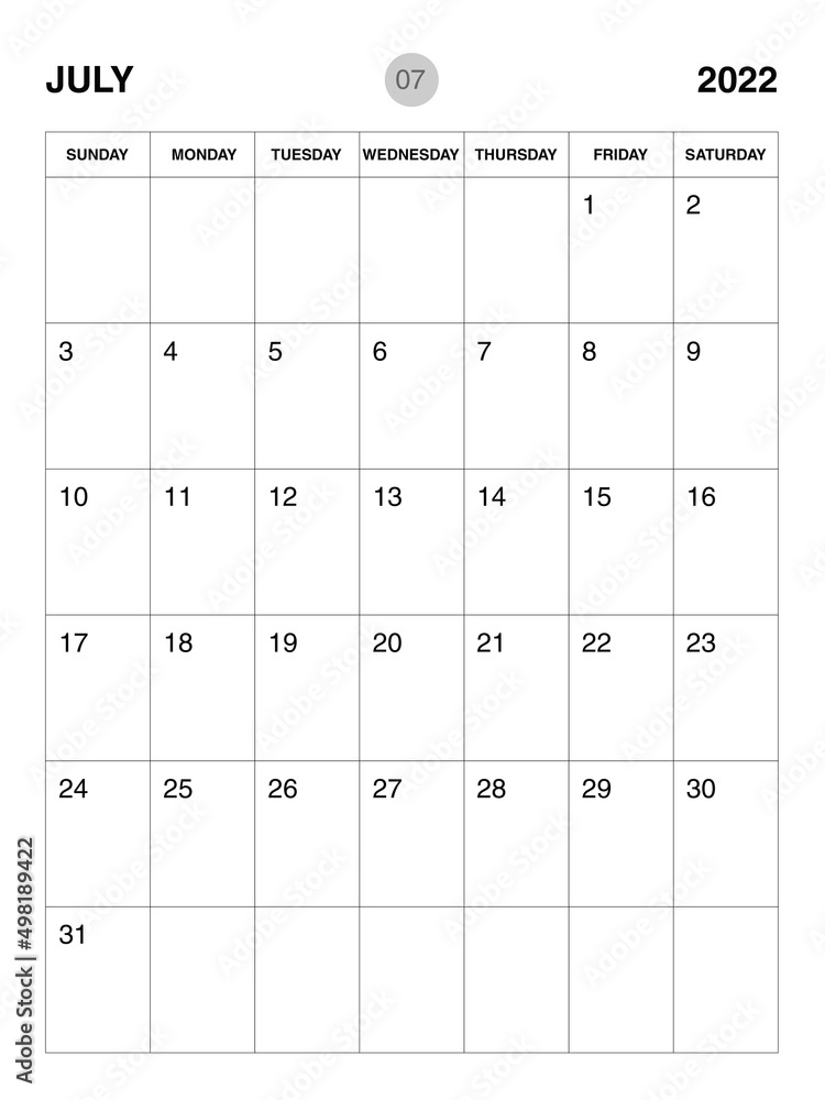 July 2022 year planner template, calendar 2022 desgin, monthly and ...