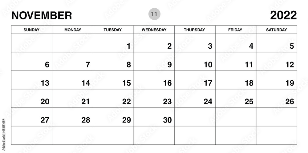 November 2022 year planner template, calendar 2022 template, monthly ...