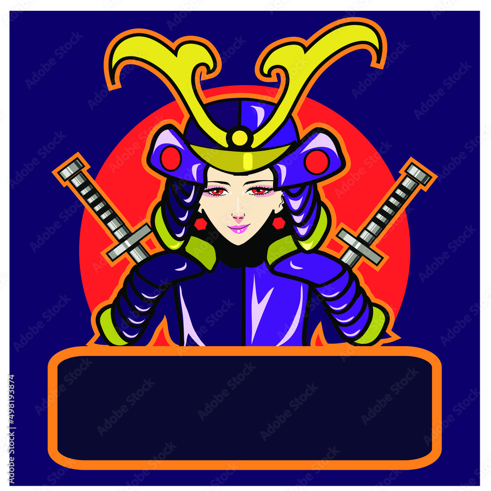 female or girl or Woman mascot team Samurai esport logo vector Stock ...