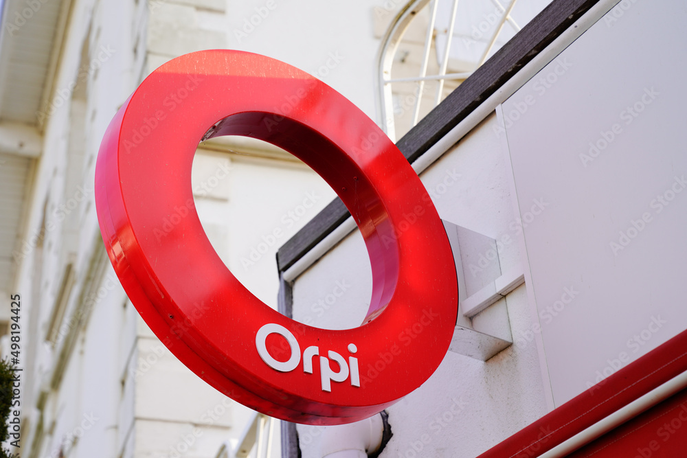 orpi brand sign and text logo office facade real estate red agency ...