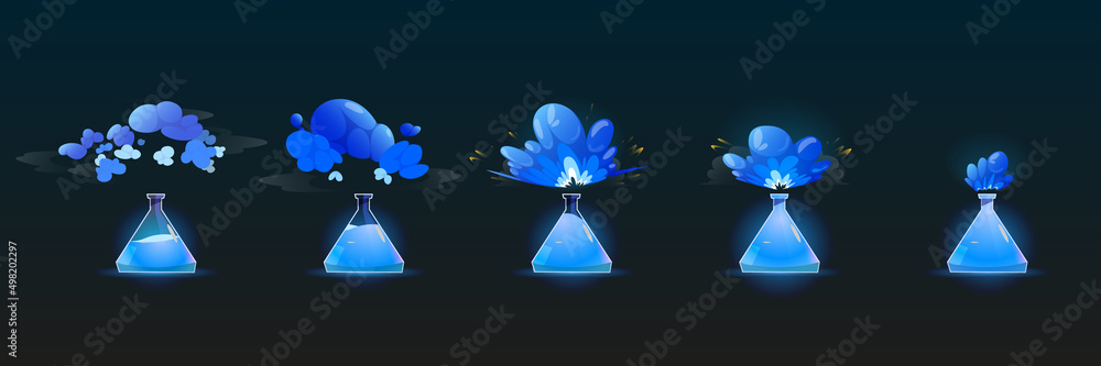 Stages of chemical reaction in lab flask, backwards animation sprite ...