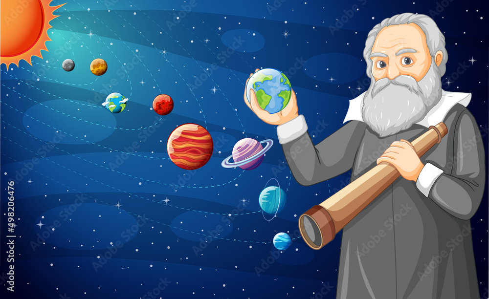 Portrait of Galileo Galilei in cartoon style Stock Vector | Adobe Stock