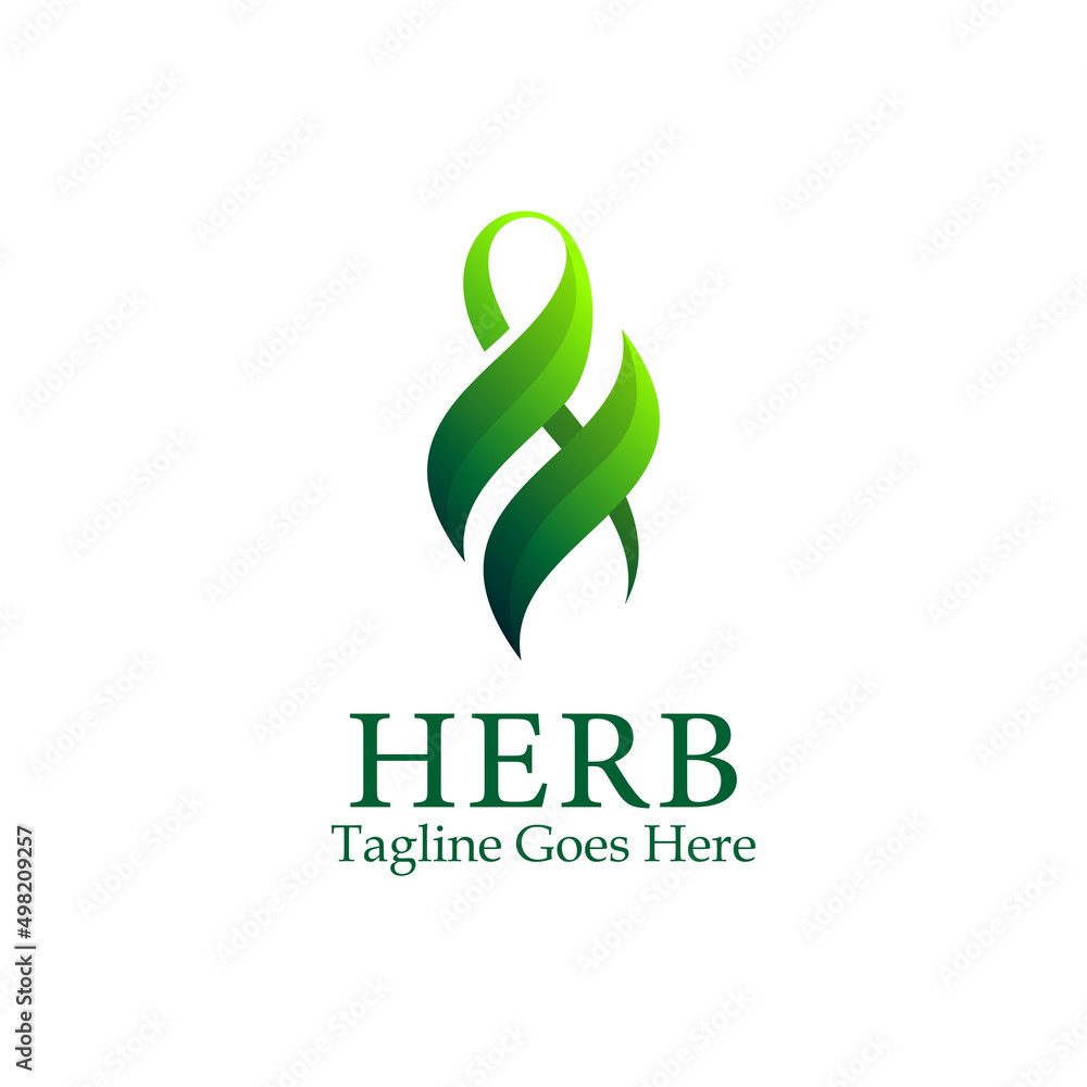 initial letter H with leaf, herbal medic logo, healthy life symbol ...