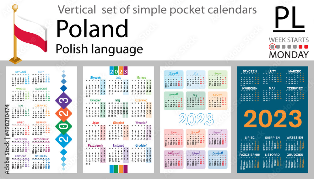 Polish vertical pocket calendar for 2023. Week starts Monday Stock ...