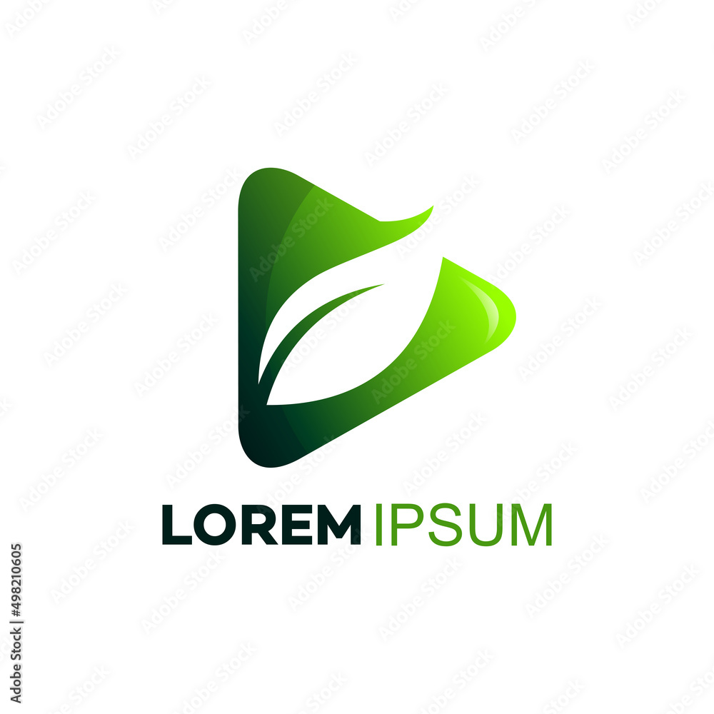 play nature logo, play button and leaf, combination logo template with ...