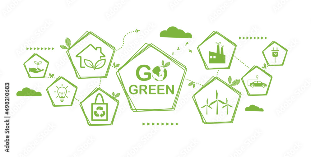 Go green icon concept modern flat thin line design vector illustration ...