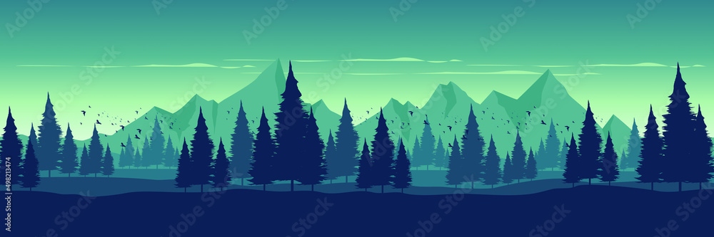 green view mountain landscape flat design vector illustration good for ...