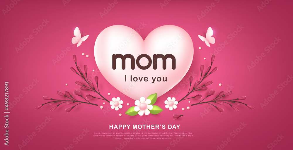 Mothers day poster banner background layout with badges and flower ...