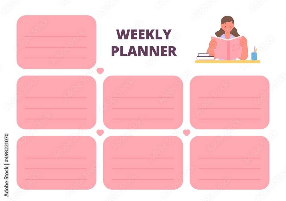 Weekly planner printable template. Empty planning week page for kids ...