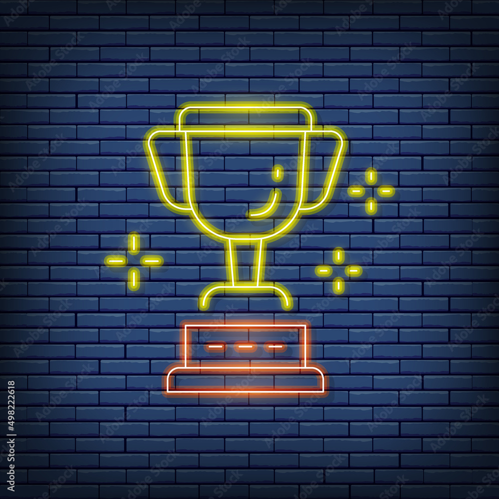 Vector cup, trophy, award neon sign. Vector illustration in neon style ...