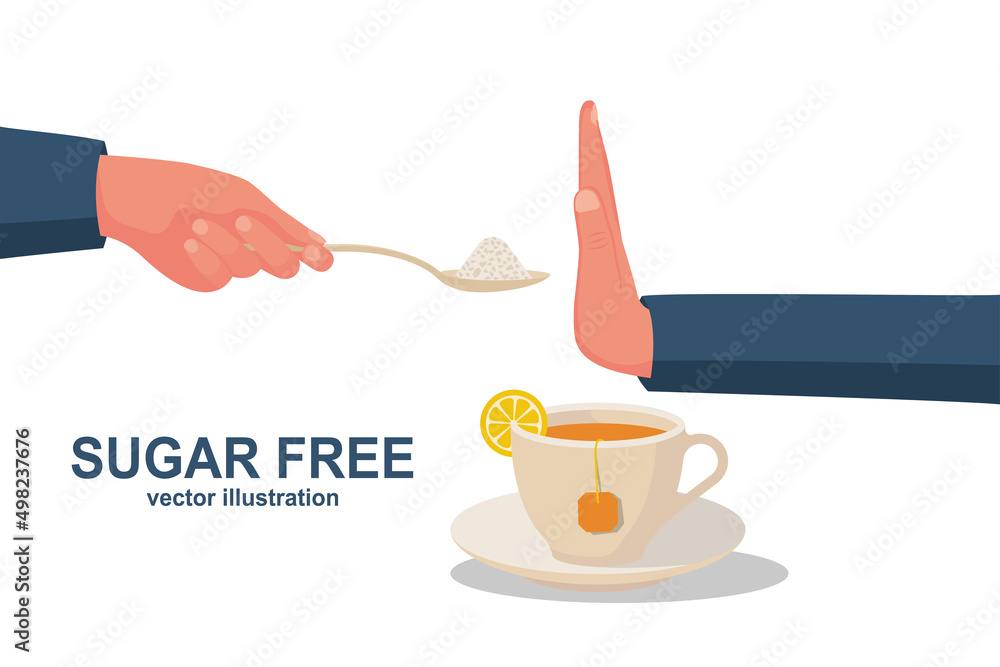 Sugar free. No sugar sign. Prohibitory sign crossed out a spoon with ...