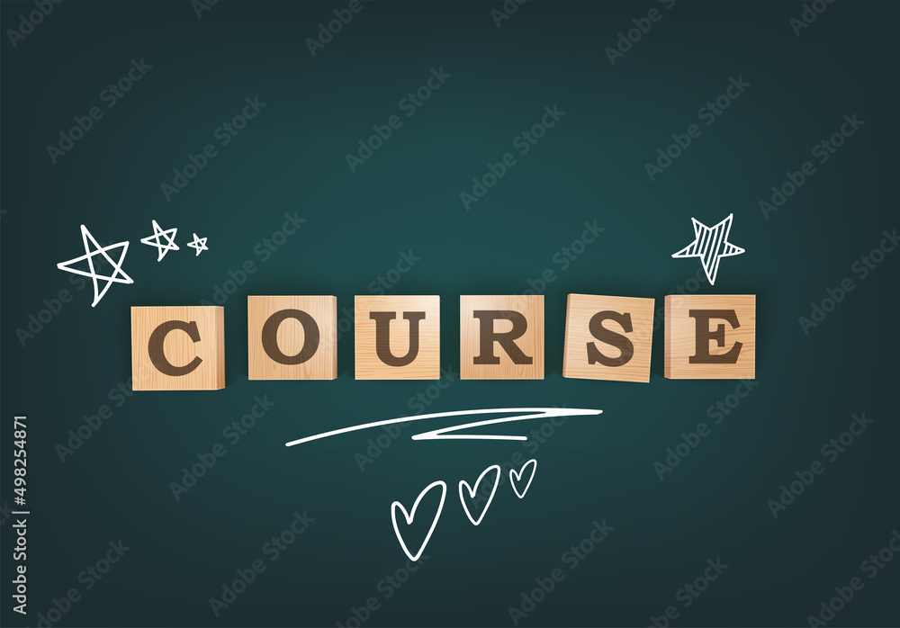 Course Template Background. Chalkboard Desk With Wooden Letters Blocks ...