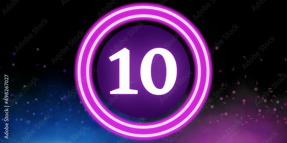 Number 10. Banner with the number ten on a black background and blue ...