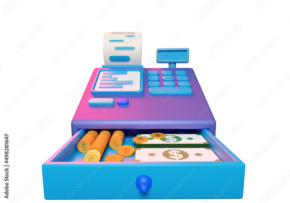 Cash register with money. Terminal for receiving payment for services ...