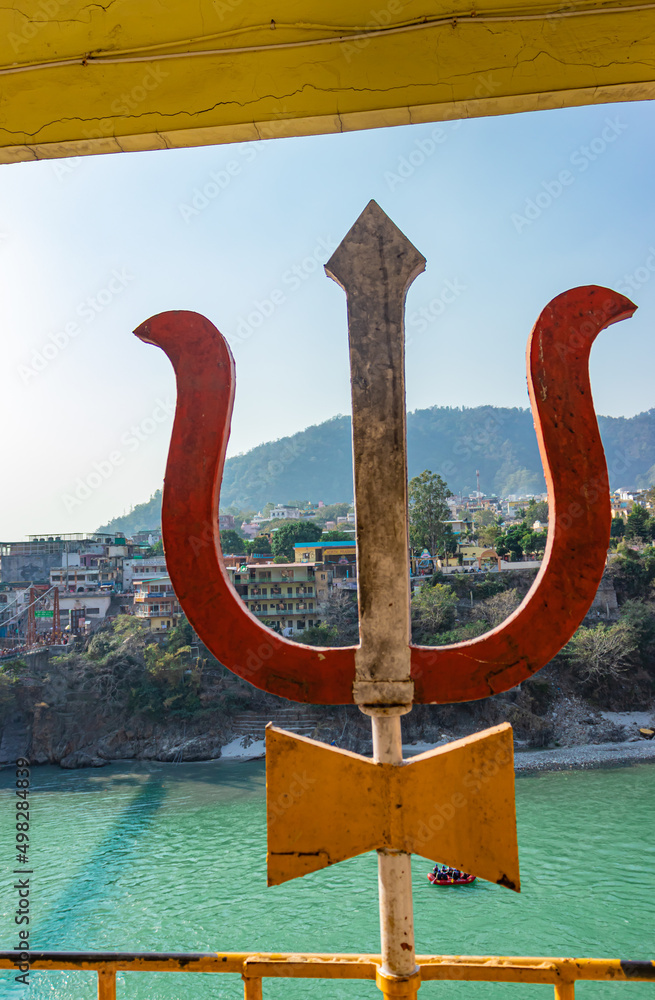 indian religious symbol trishul with mountain background Stock Photo ...