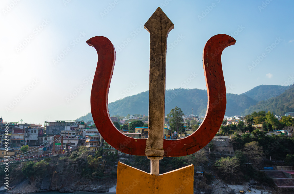 indian religious symbol trishul with mountain background Stock Photo ...