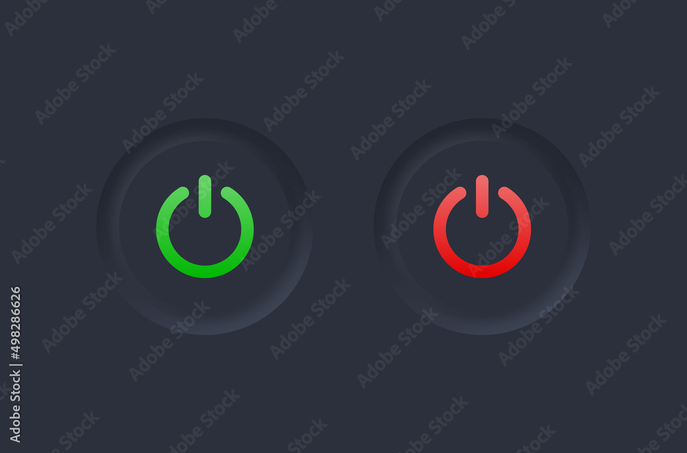 3d power icon button with black neumorphism buttons design. switch turn ...