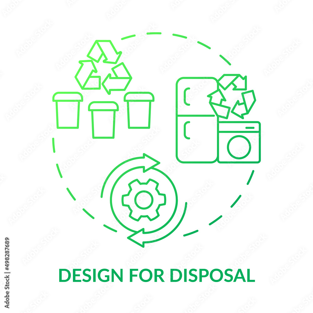 Design for disposal green gradient concept icon. Recycling of used ...