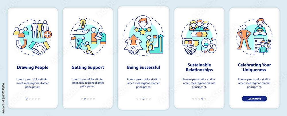 Charisma benefits onboarding mobile app screen. Attract people ...