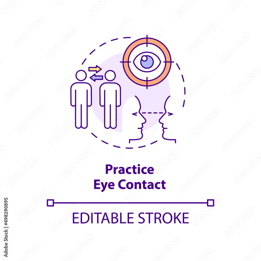 Practice eye contact concept icon. Conversation eye gazing. Step to ...