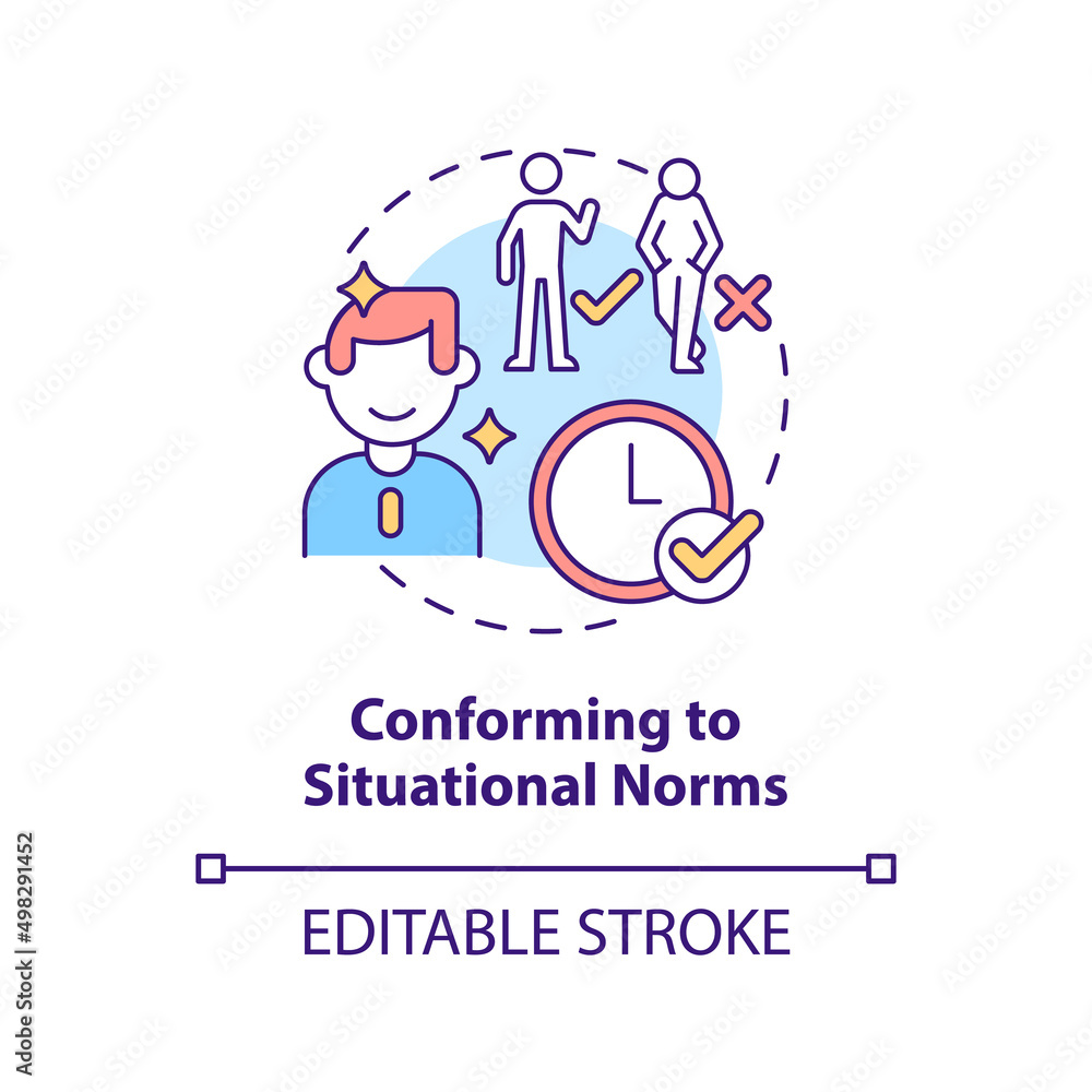 Conforming to situational norms concept icon. Impression management ...