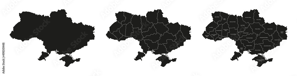 Ukraine maps set. Set of Ukrainian map with names of regions and blank ...