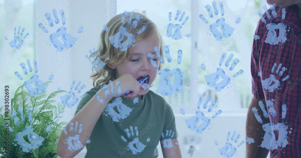 Video of handprints over caucasian boy brushing teeth vídeo de Stock ...