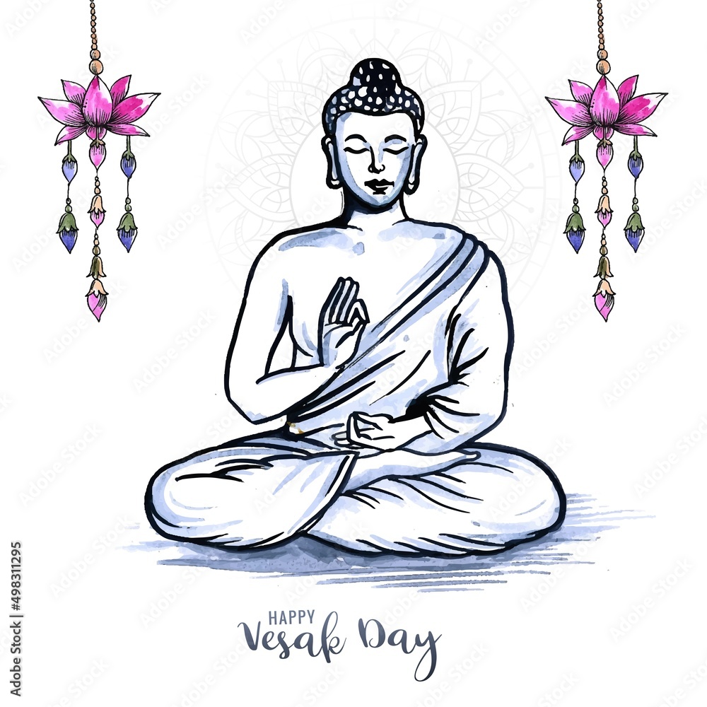 Vesak day traditional budha sketch card background Stock Vector | Adobe ...