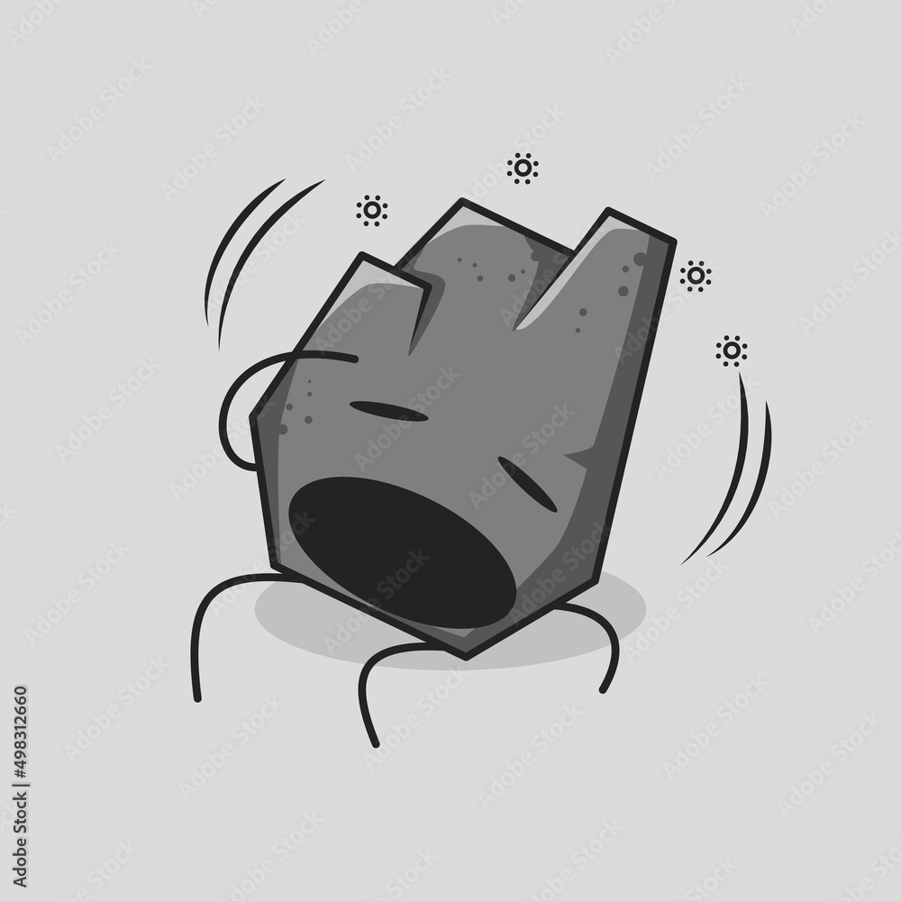 cute stone cartoon with dizzy expression, mouth open, sit down and one ...
