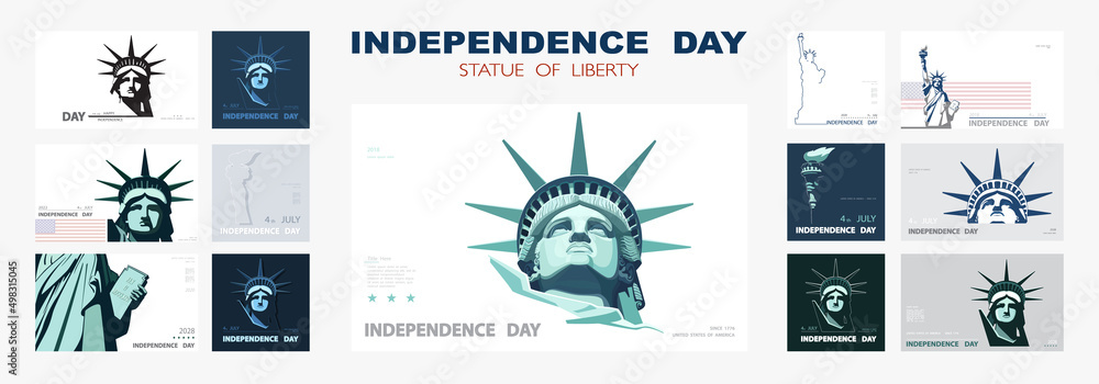 Independence day portrait Statue of Liberty, poster presentation. Set ...
