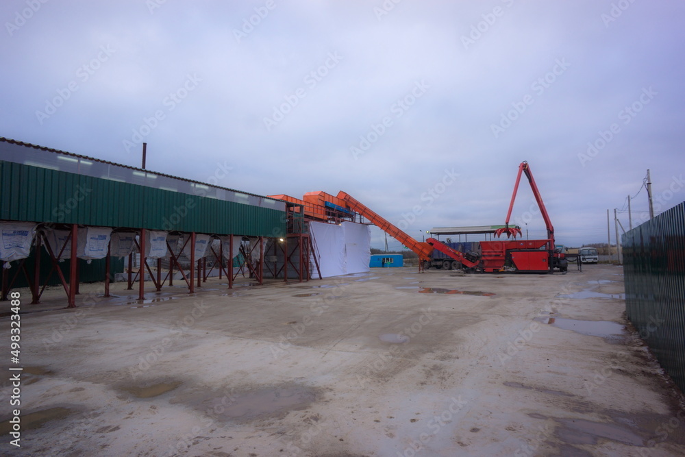 Poster waste sorting station next to the municipal solid waste landfill ...