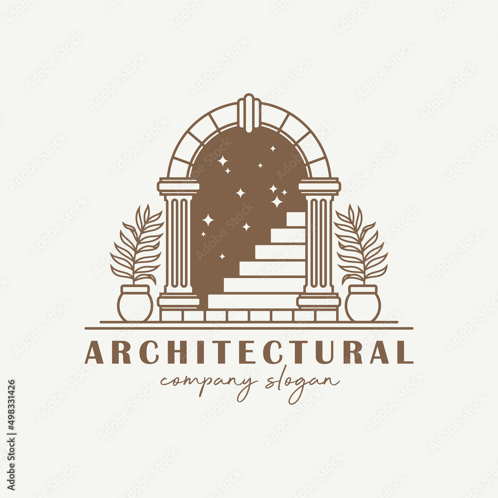 Antique arch logo template. Vintage gate vector design. Arched ...