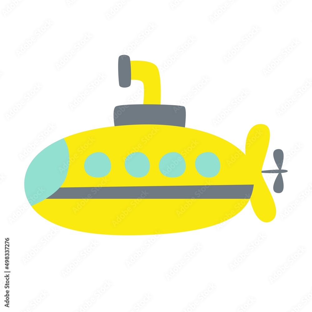 Cute cartoon submarine in Scandinavian style on a white background ...