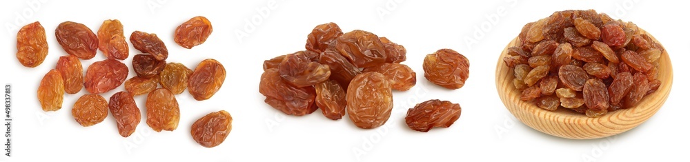 Brown raisin isolated on white background with clipping path. Top view ...
