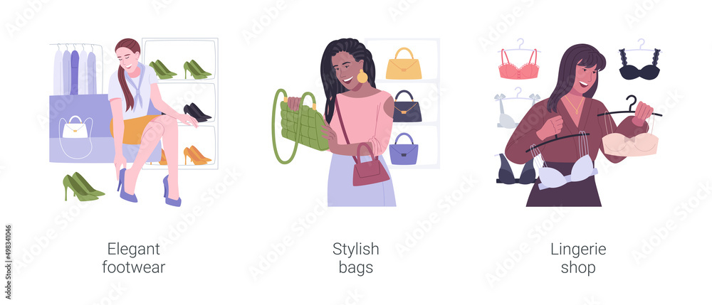 Fashion boutique isolated cartoon vector illustrations set. Stock ...