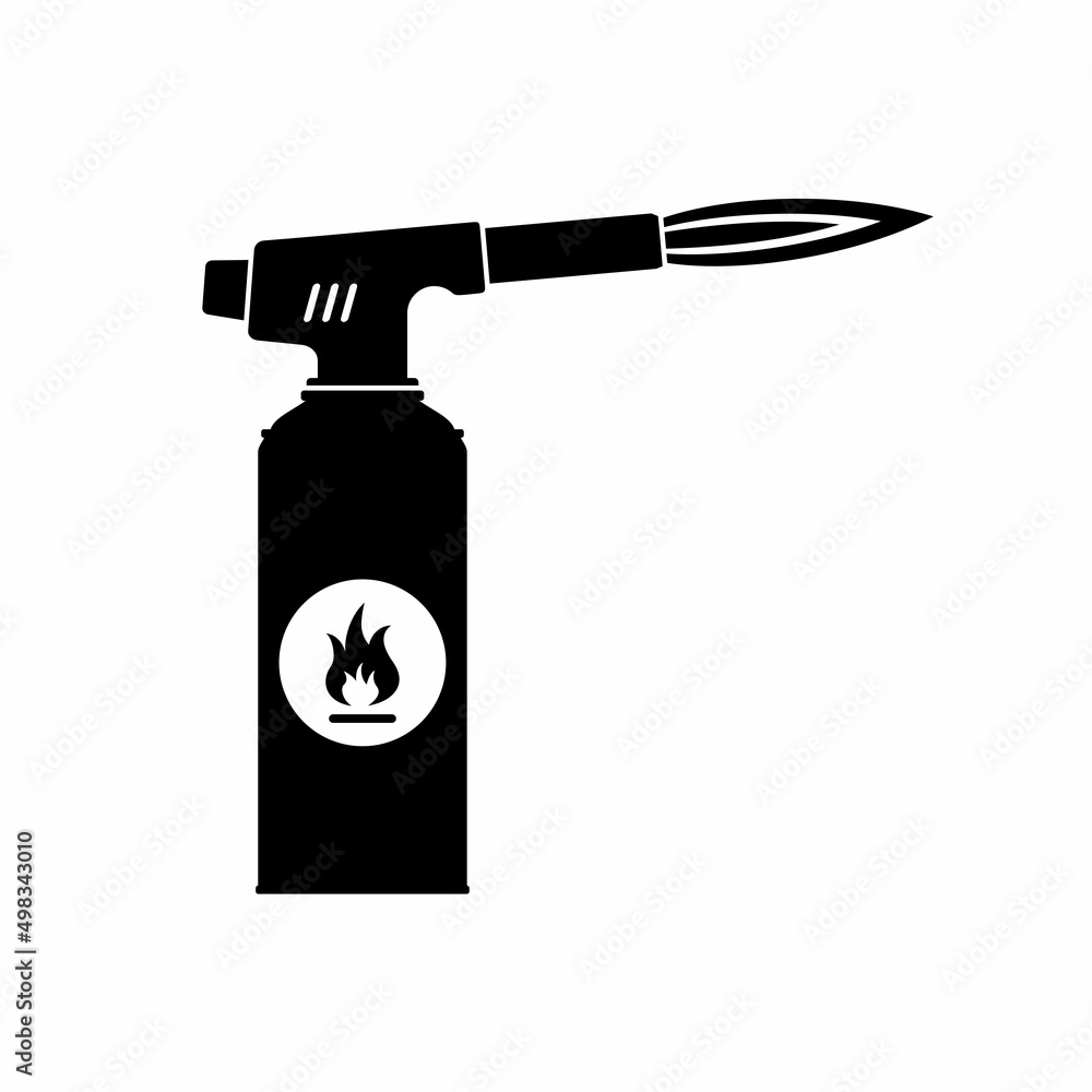 Blowtorch icon with flame isolated on white background. Manual gas ...